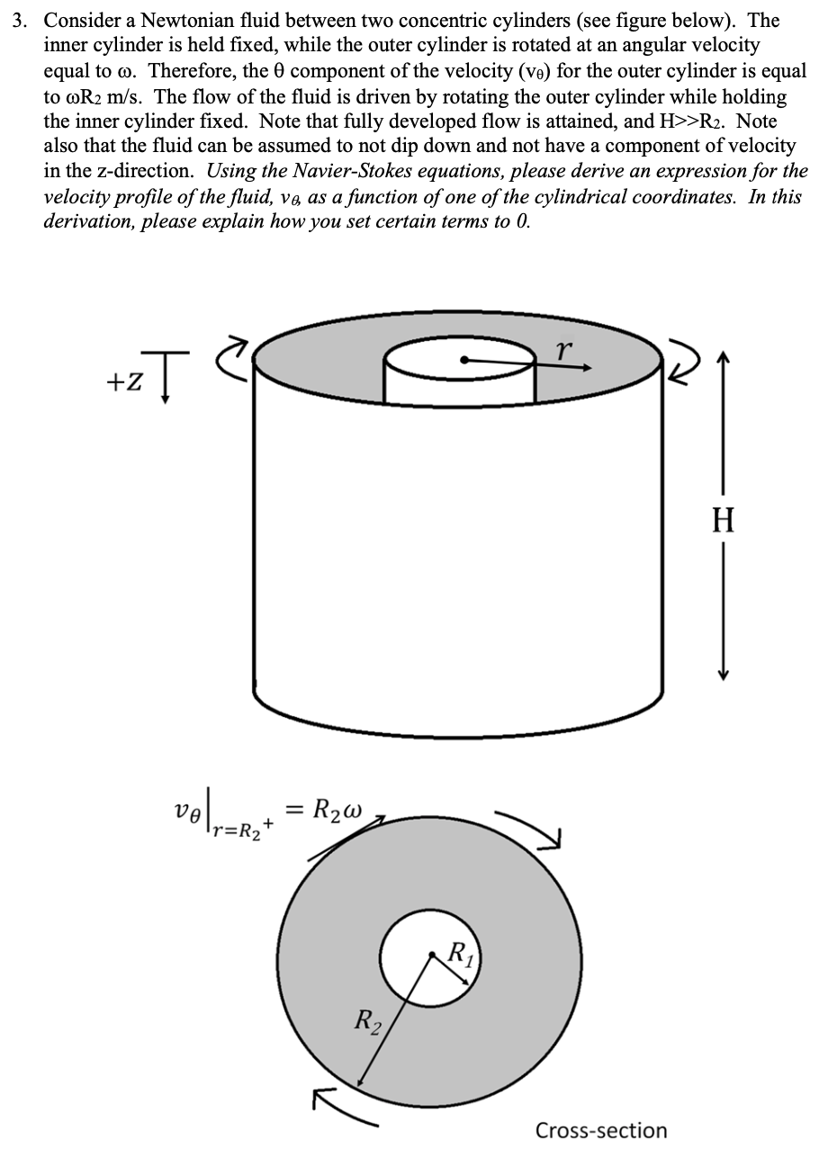 Solved 3. Consider a Newtonian fluid between two concentric | Chegg.com