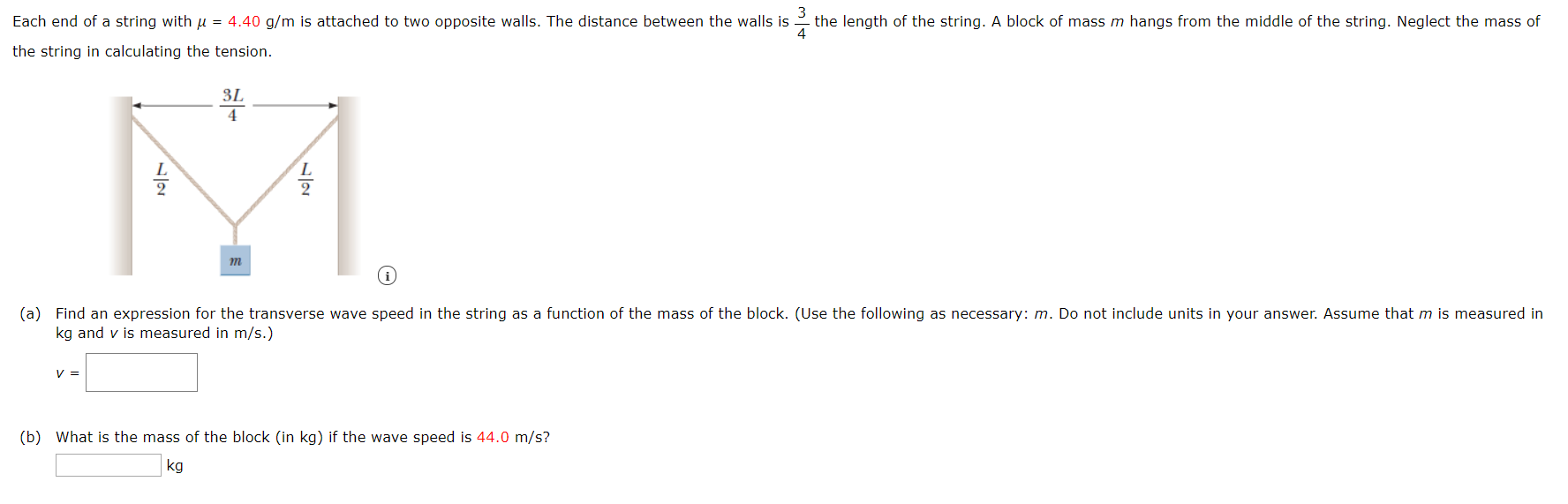 Solved the length of the string. A block of mass m hangs | Chegg.com