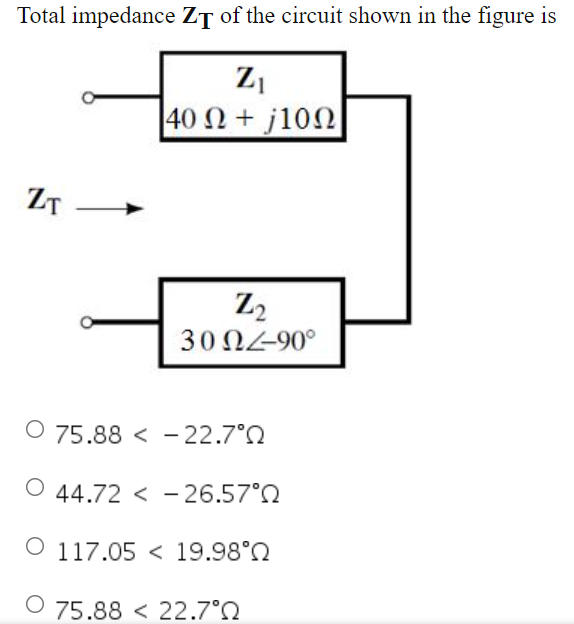 Solved Total impedance Zt of the circuit shown in the figure | Chegg.com