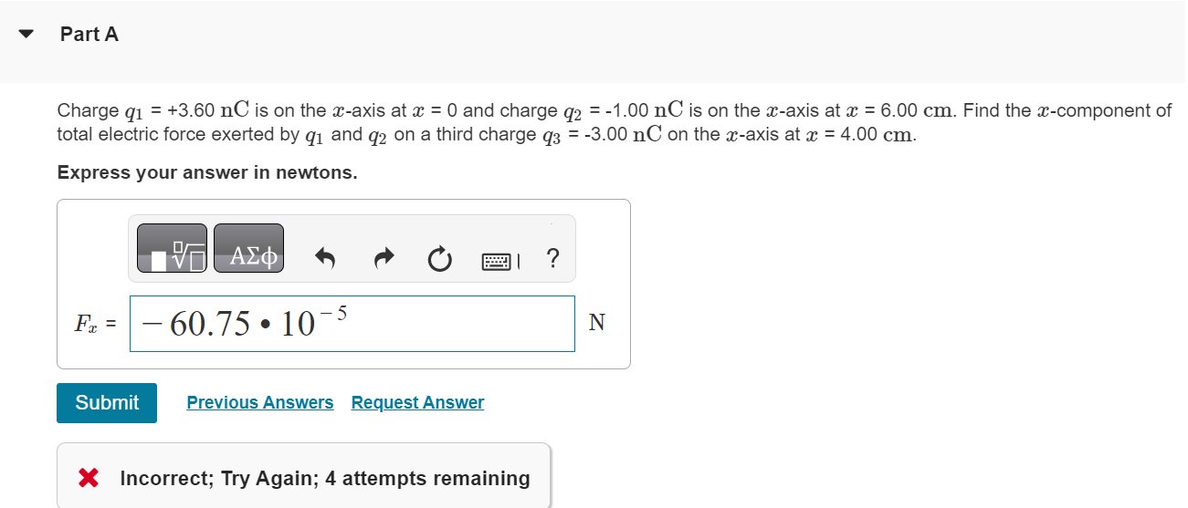 Solved Charge q1=+3.60nC is on the x-axis at x=0 and charge | Chegg.com
