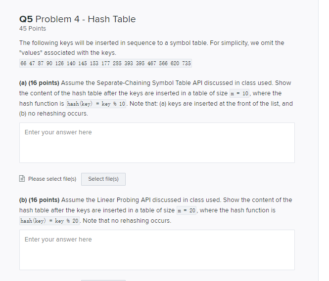 Solved Q5 Problem 4 - Hash Table 45 Points The following | Chegg.com