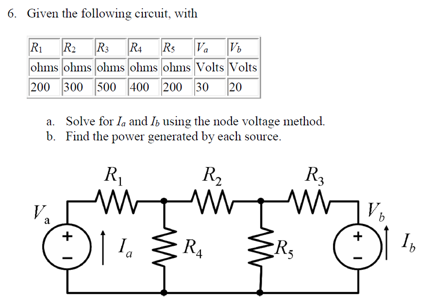Solved 6. Given the following circuit, with a. Solve for Ia | Chegg.com