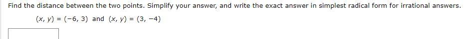 Solved Find the distance between the two points. Simplify | Chegg.com
