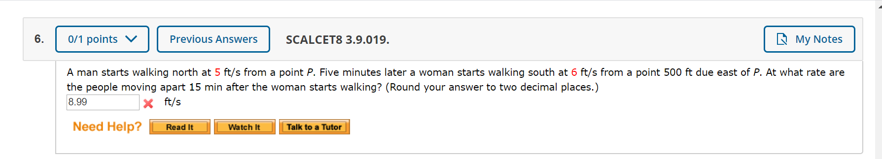 Solved 0/1 points V Previous Answers SCALCET8 3.9.019. | My | Chegg.com