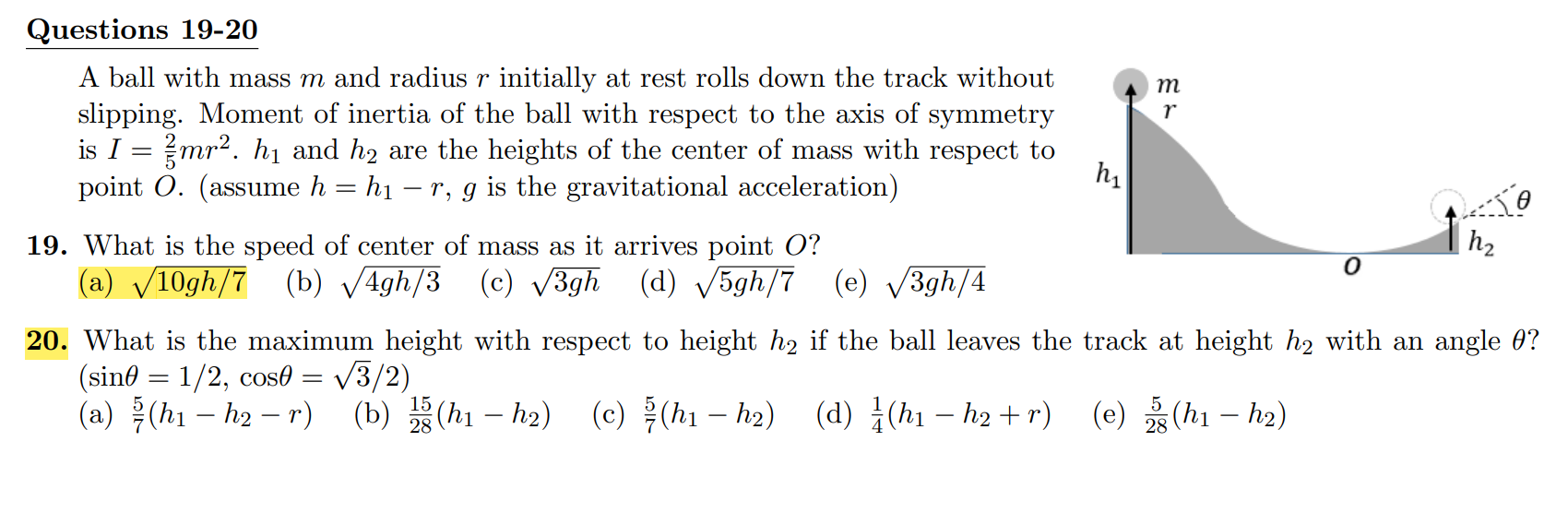 Solved A ball with mass m and radius r initially at rest | Chegg.com