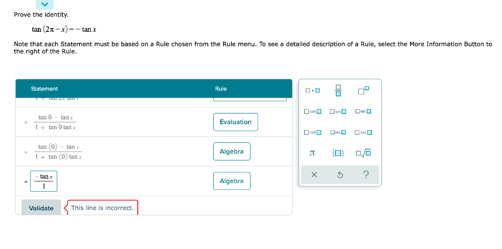 Solved Prove the identity. tan 21-x) = -tan x Note that each | Chegg.com