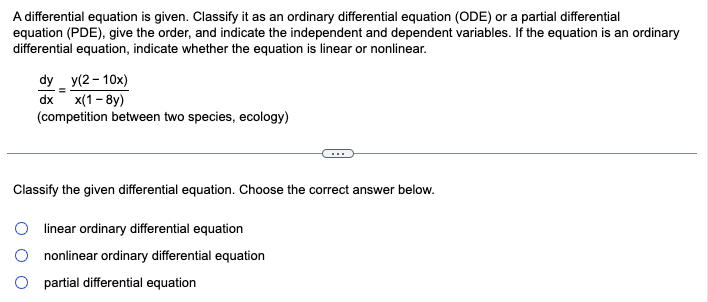 Solved A differential equation is given. Classify it as an | Chegg.com