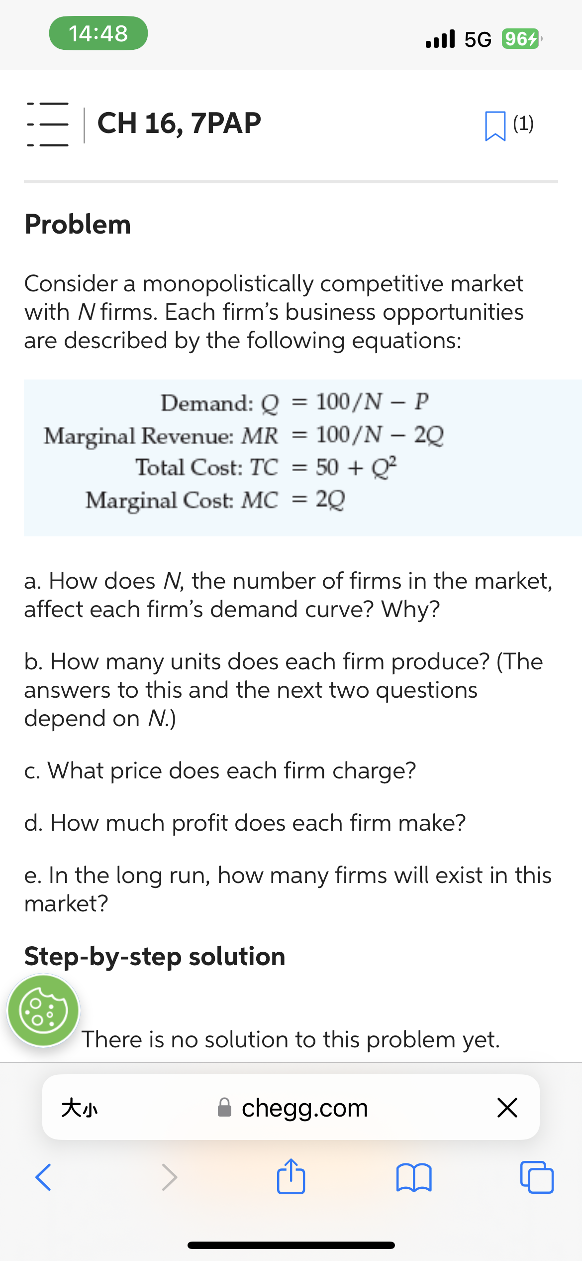 Solved Consider a monopolistically competitive market with N | Chegg.com