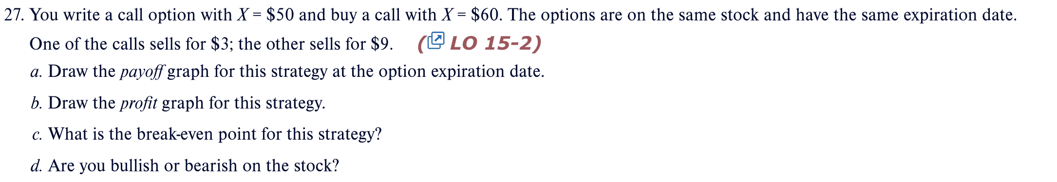 Solved You write a call option with x=$50 ﻿and buy a call | Chegg.com