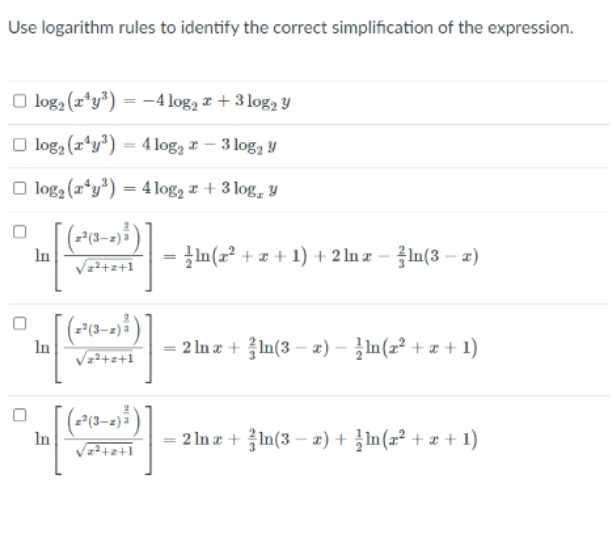 Solved Use logarithm rules to identify the correct | Chegg.com