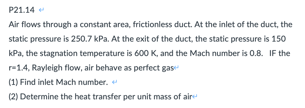 Solved Air flows through a constant area, frictionless duct. | Chegg.com