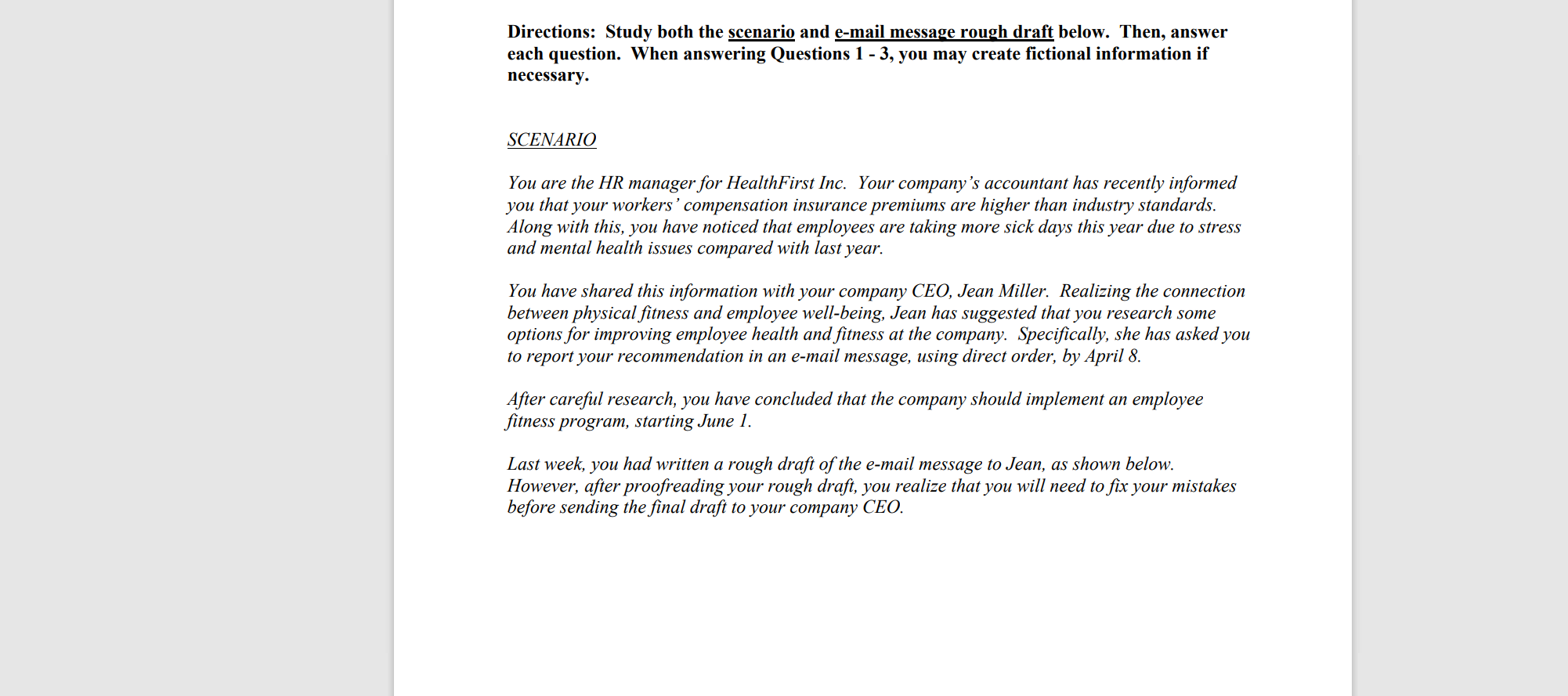 Solved Directions: Study both the scenario and e-mail | Chegg.com