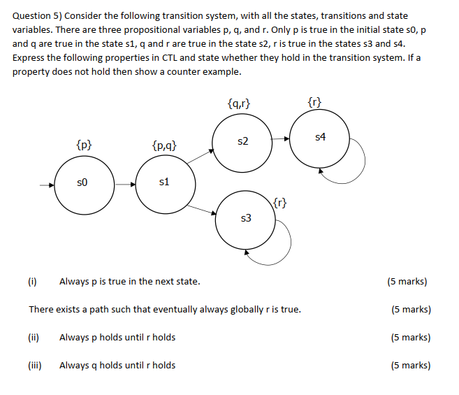 Question 5) Consider the following transition system, | Chegg.com