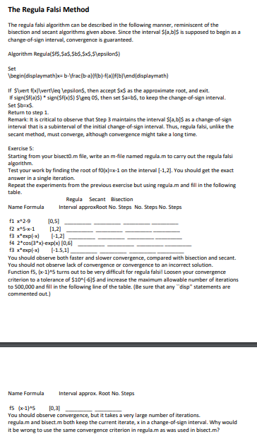 The Regula Falsi Method The regula falsi algorithm | Chegg.com