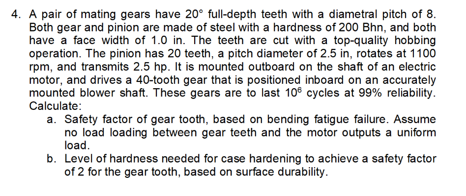 4. A pair of mating gears have 20° full-depth teeth | Chegg.com