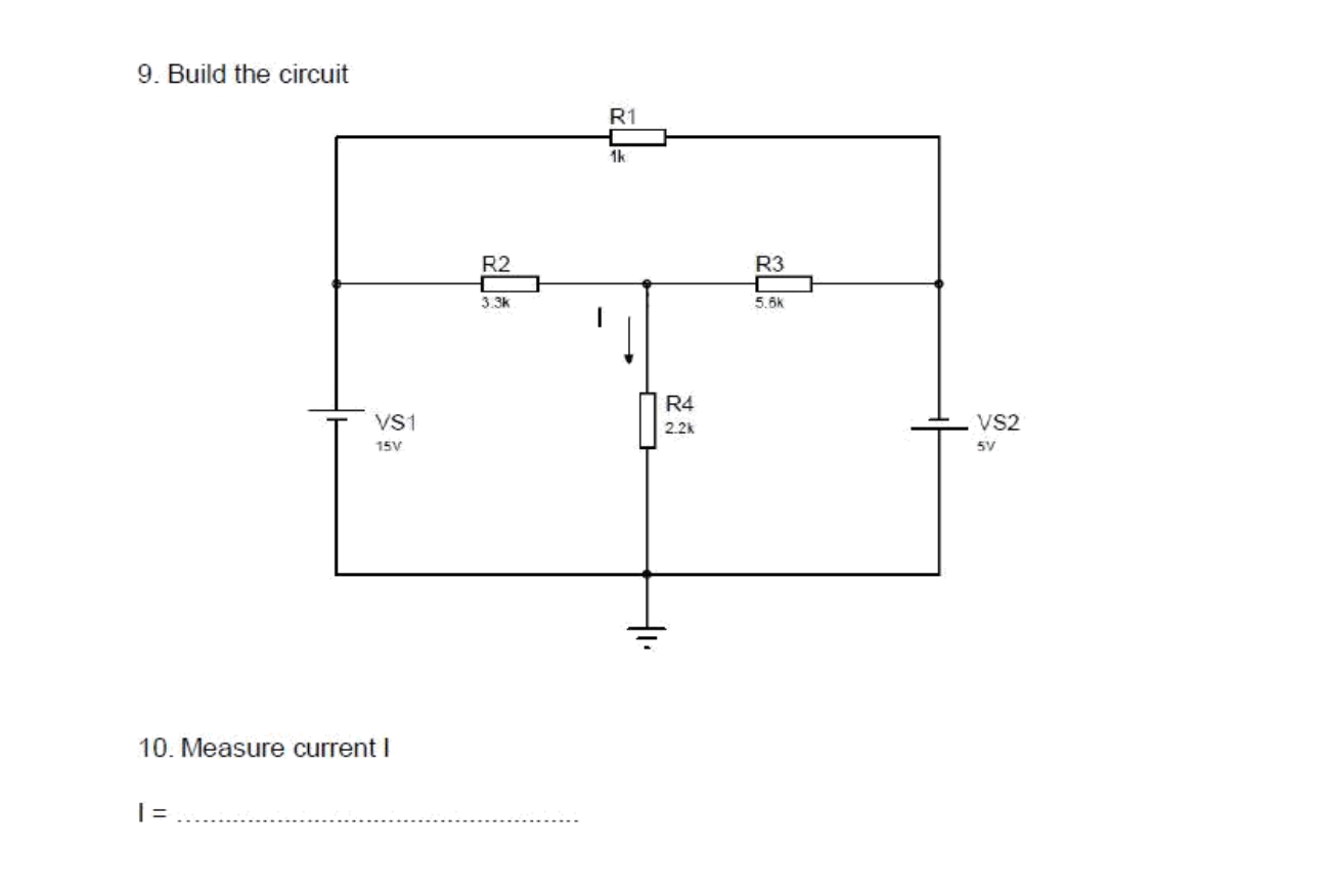 Solved 9. Build the circuit R1 1k R2 R3 3.3K 5.6K VS1 15V R4 | Chegg.com