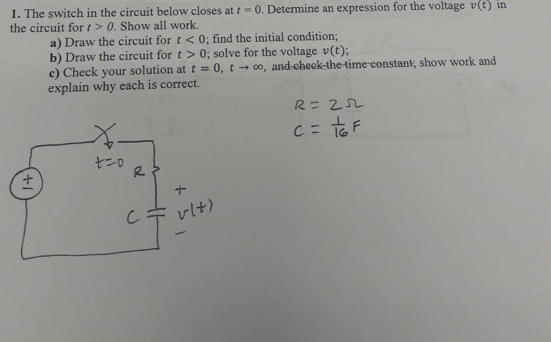 Solved 1. The switch in the circuit below closes at t = 0, | Chegg.com