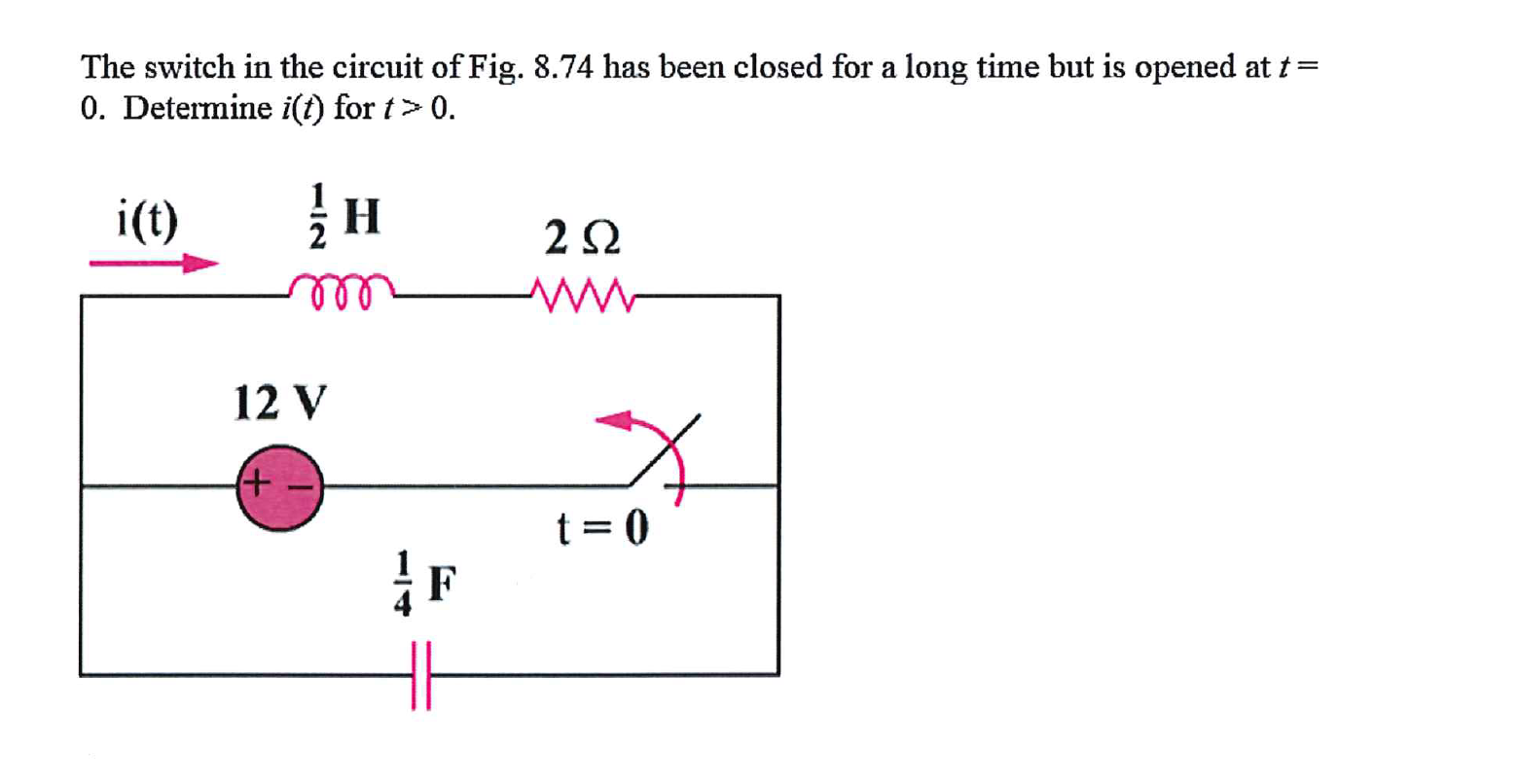 Solved The switch in the circuit of Fig. 8.74 has been | Chegg.com