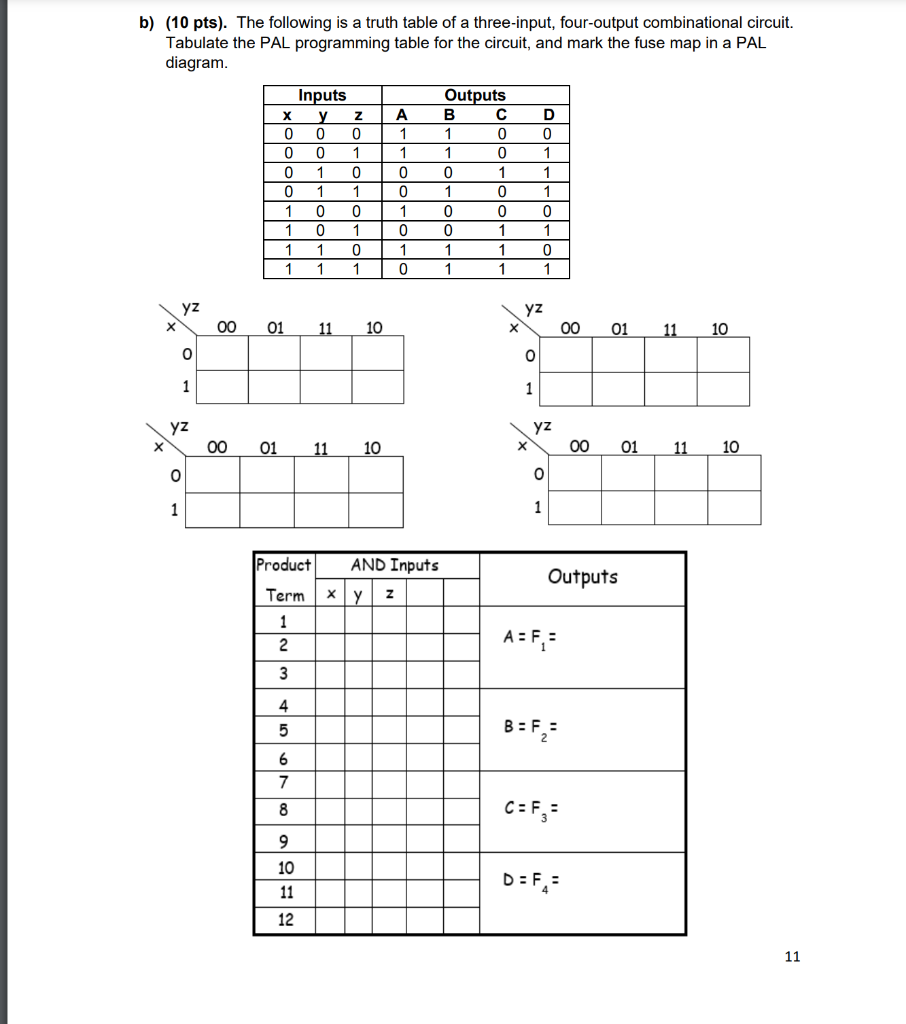 Solved b) (10 pts). The following is a truth table of a | Chegg.com