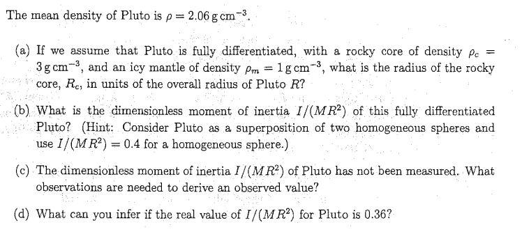 Solved The mean density of Pluto is p= 2.06 g cm-3. 7 7 1 | Chegg.com