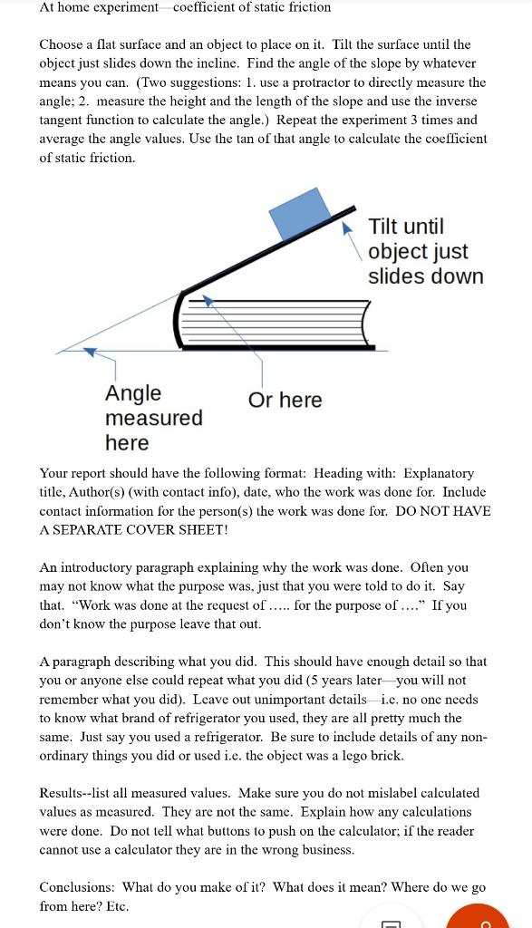 Solved At home experiment coefficient of static friction | Chegg.com