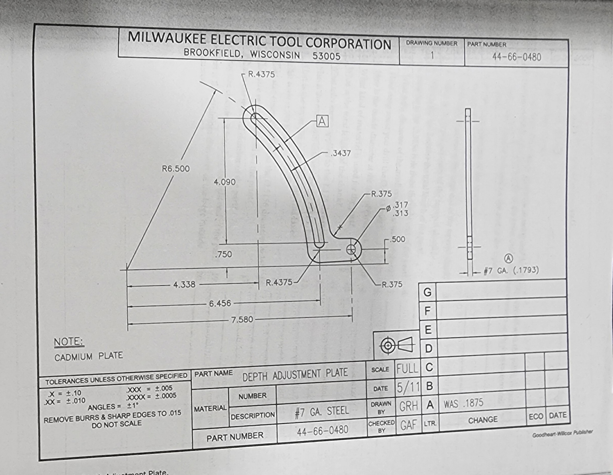 Solved NOTE: CADMIUM PLATEDepth Adjustment Plate Refer to | Chegg.com