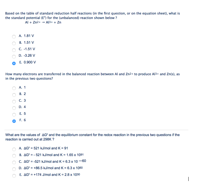 Solved Based on the table of standard reduction half | Chegg.com