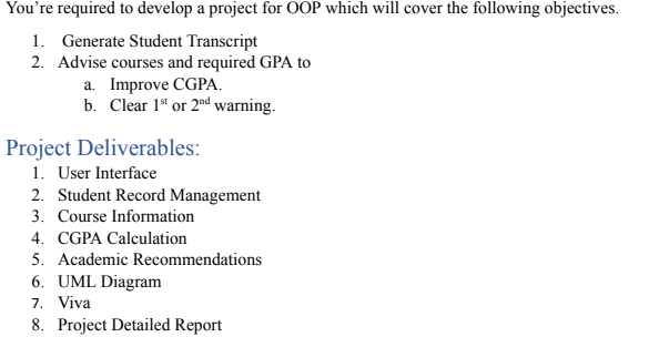 Solved You're required to develop a project for OOP which | Chegg.com