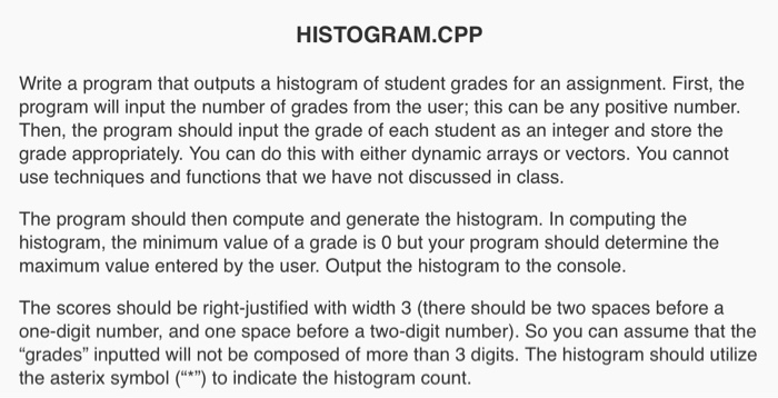 Solved HISTOGRAM.CPP Write a program that outputs a | Chegg.com