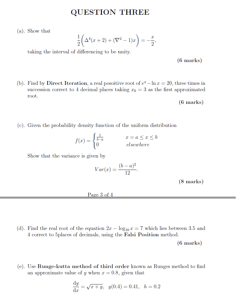 Solved QUESTION THREE (a). Show that | Chegg.com