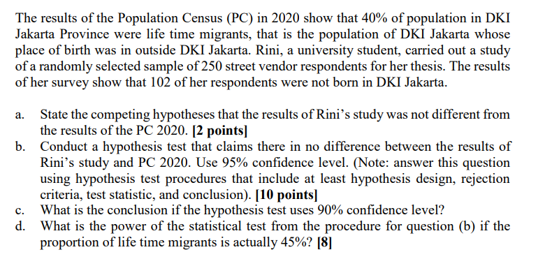 Solved The results of the Population Census (PC) in 2020 | Chegg.com