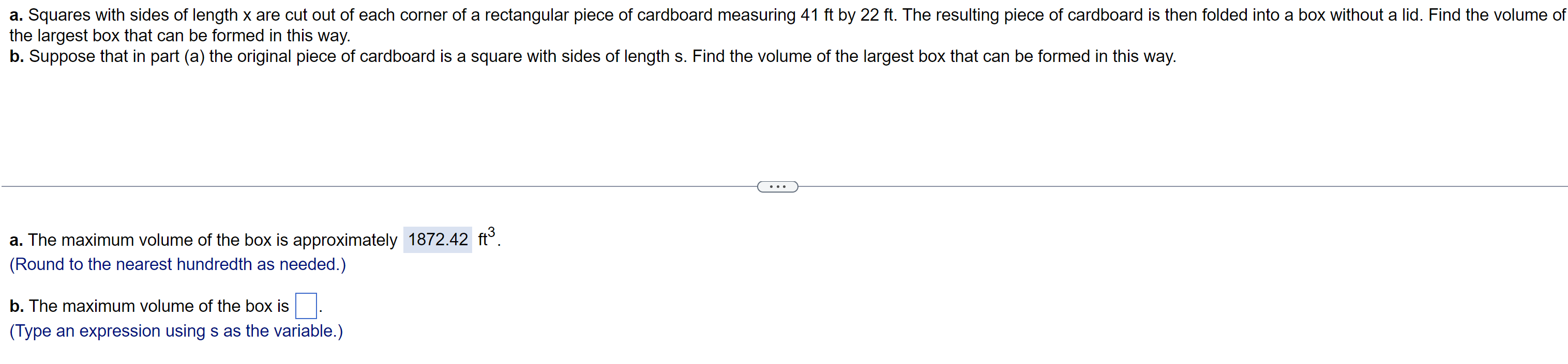 Solved the largest box that can be formed in this way. b. | Chegg.com