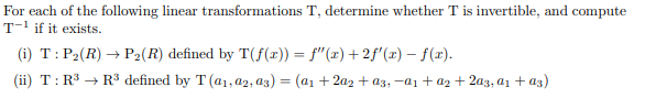 Solved For each of the following linear transformations T, | Chegg.com