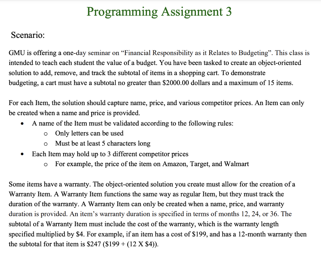Programming Assignment 3 Scenario: GMU is offering a | Chegg.com