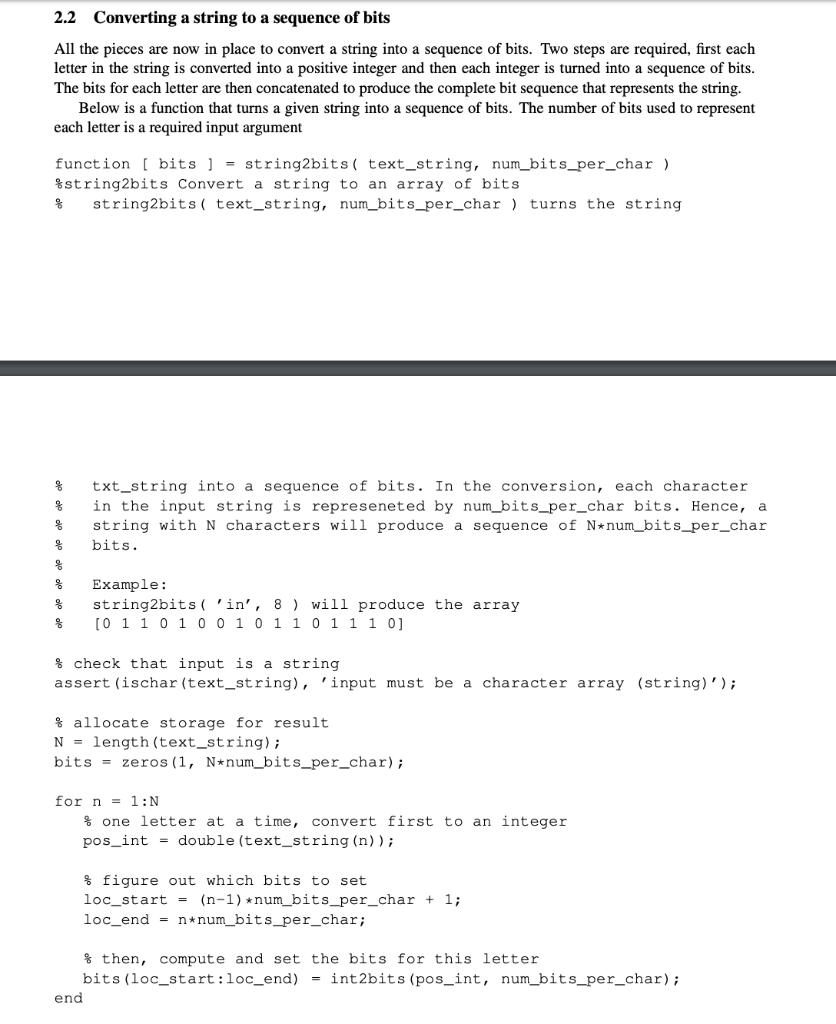 2.2 Converting a string to a sequence of bits All the | Chegg.com