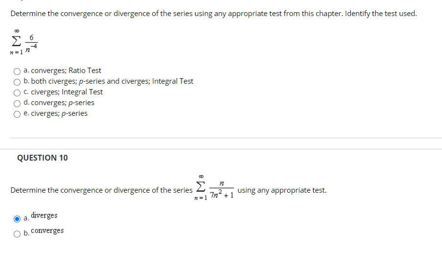 Solved 9) Determine the convergence or divergence of the | Chegg.com