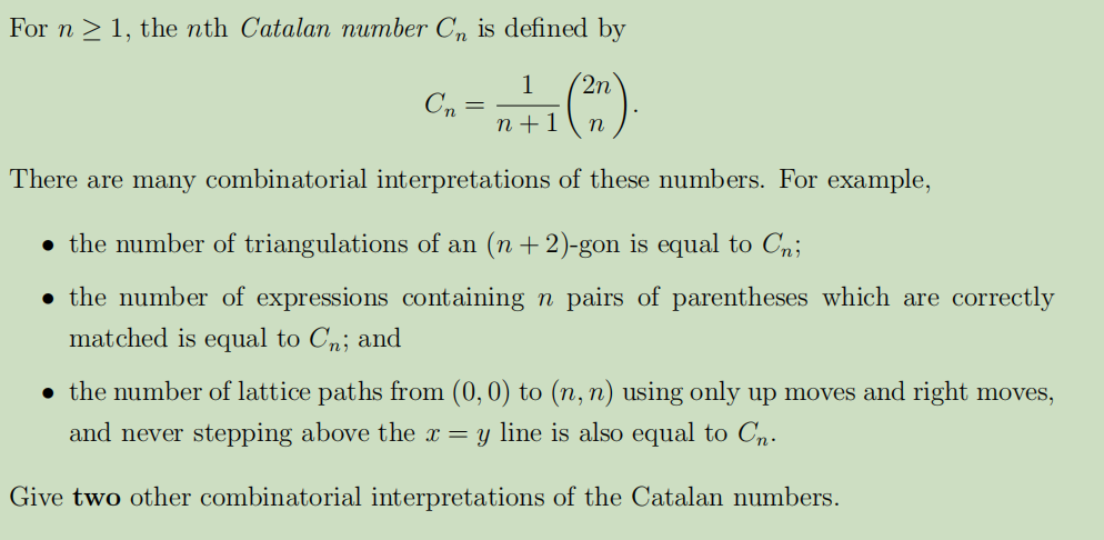 For n > 1, the nth Catalan number Cn is defined by 1 | Chegg.com