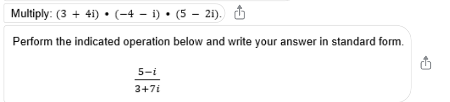 Solved Multiply: (3 + 4i) • (-4 – i) . (5 – 21). Perform the | Chegg.com