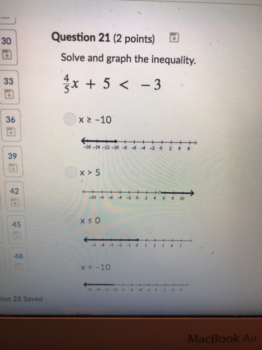 Solved Question 21 (2 points) 30 Solve and graph the | Chegg.com