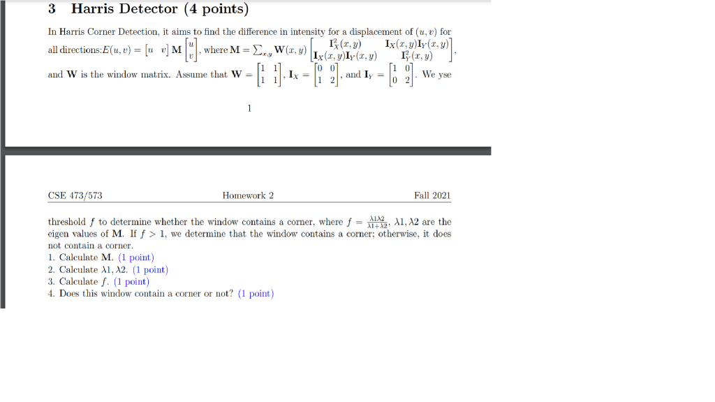 Solved 3 Harris Detector (4 points) In Harris Corner | Chegg.com