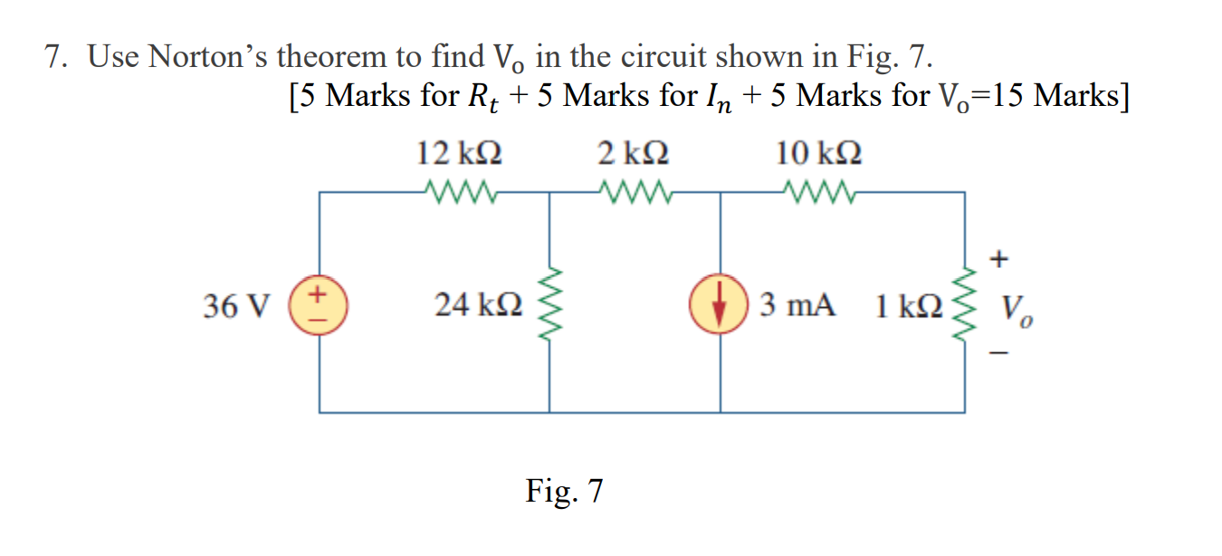 Solved 7. Use Norton's theorem to find V. in the circuit | Chegg.com