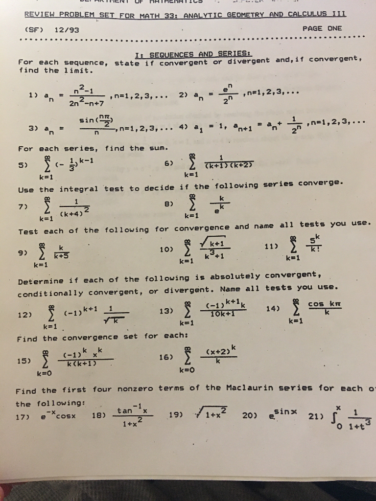 Solved Review Problem set for Mat 33, analytic geometry and | Chegg.com