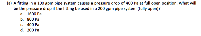 Solved (a) A fitting in a 100 gpm pipe system causes a | Chegg.com