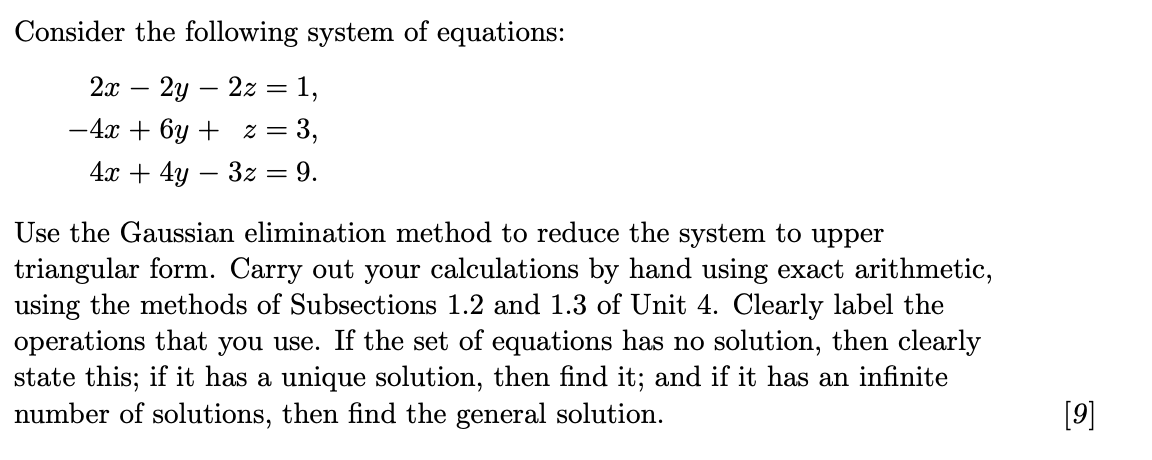 Solved Consider The Following System Of Equations