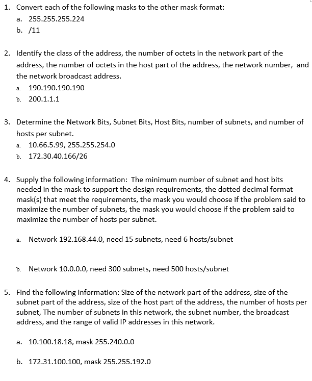 Solved 1. Convert each of the following masks to the other | Chegg.com