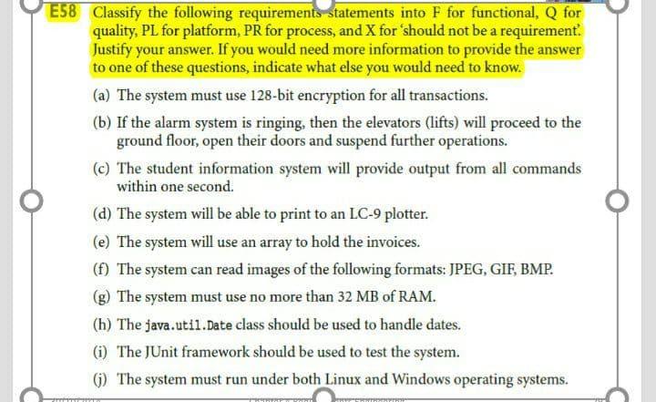 Solved E58 Classify the following requirements statements | Chegg.com