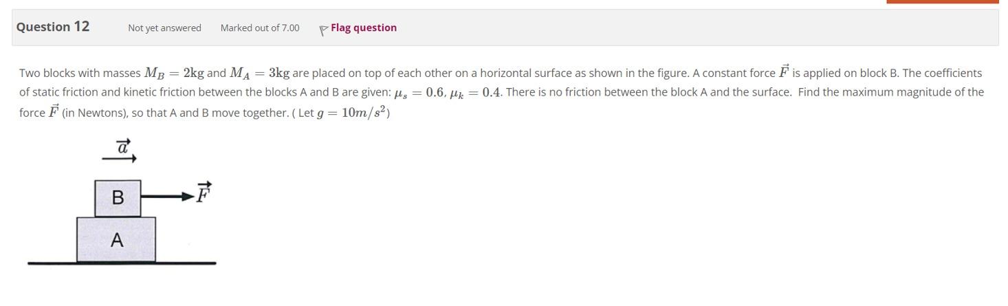 Solved Two blocks with masses M=2kg and M₁ = 3kg are placed | Chegg.com