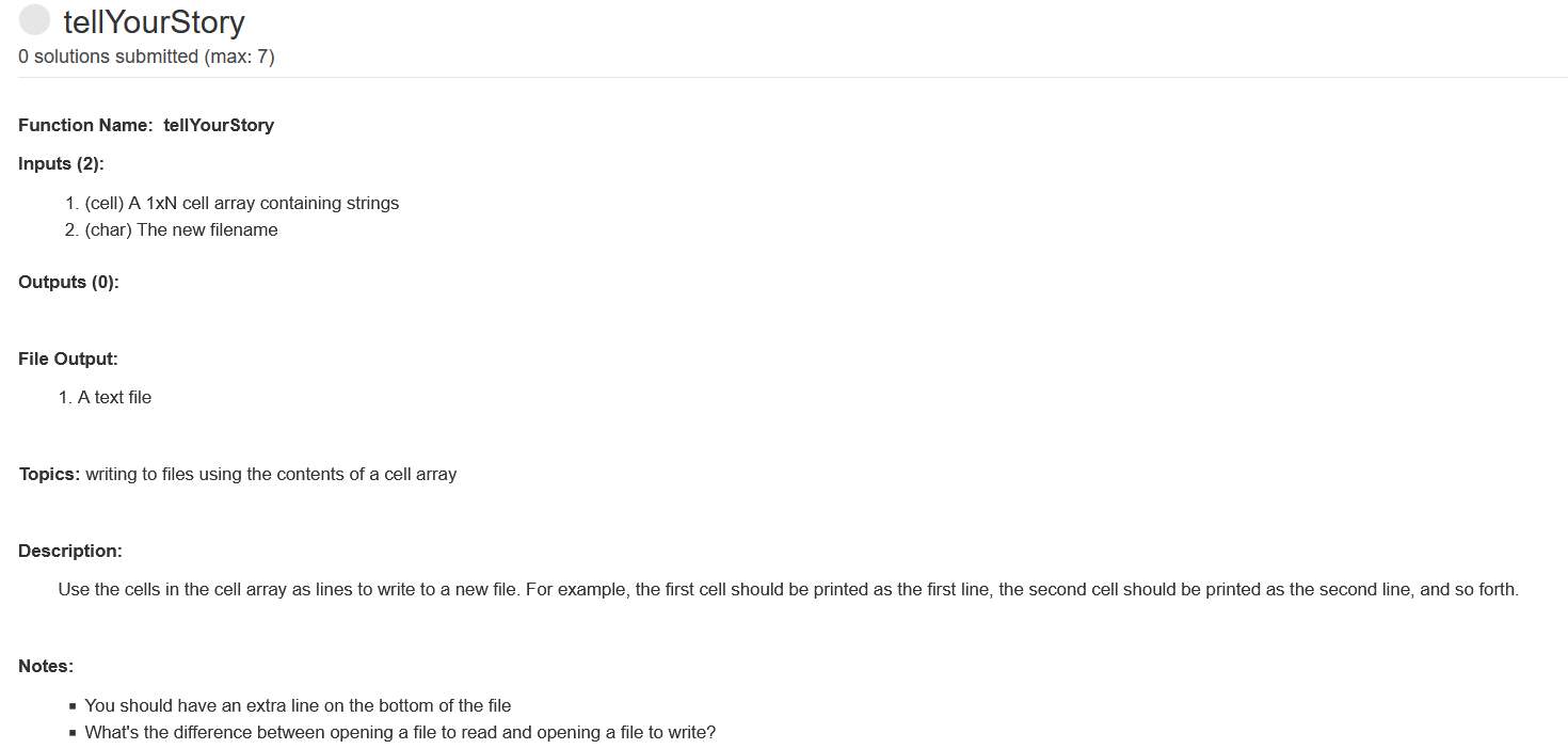 Solved tellYourStory O solutions submitted (max: 7) Function | Chegg.com