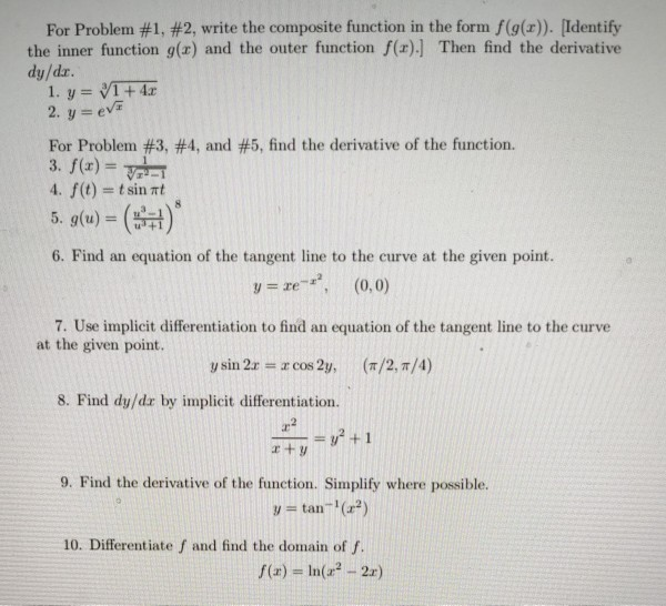 Solved For Problem #1, #2, write the composite function in | Chegg.com