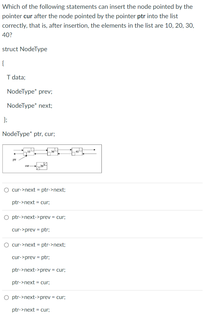 Solved Which of the following statements can insert the node | Chegg.com